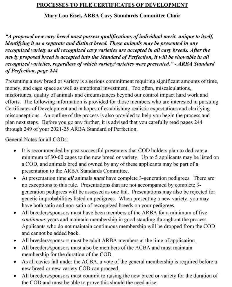 Cavy Standards Committee – ARBA
